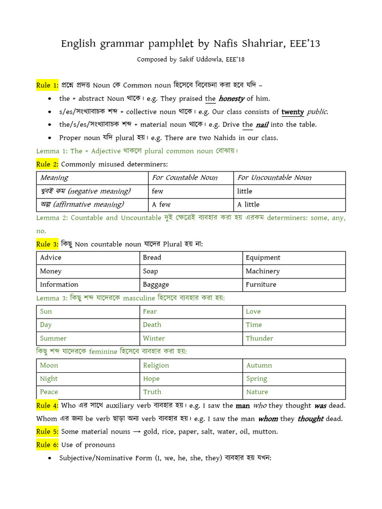Grammar Notes by Nafis Bhai EEE'13 | PDF | Verb | Plural