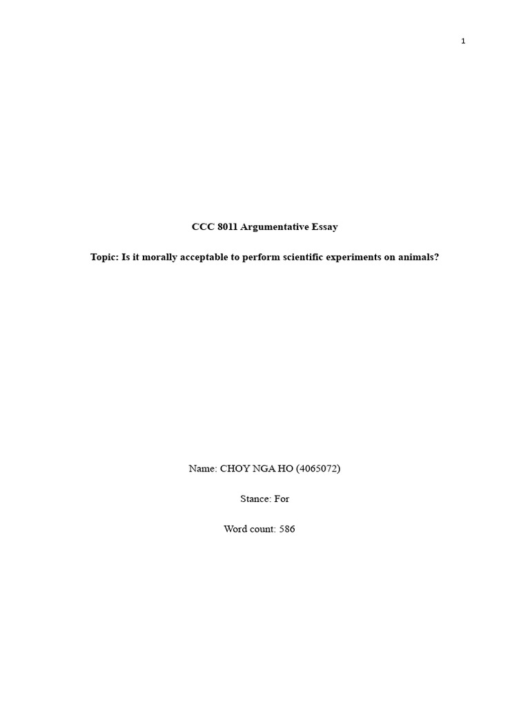 Critical Thinking Argumentative Essay | PDF | Animal Testing | Experiment