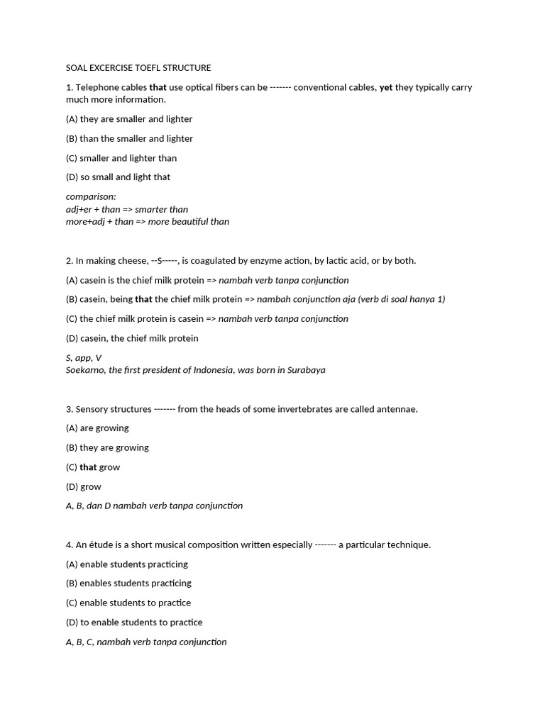 TOEFL Structure Practice Exercises | PDF | Noun | Language Mechanics