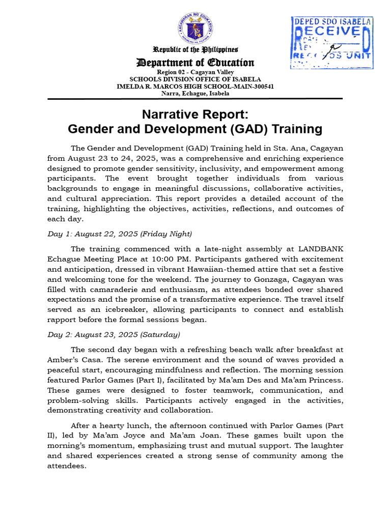 GAD Training Report: Empowering Gender Equality | PDF | Gender And ...