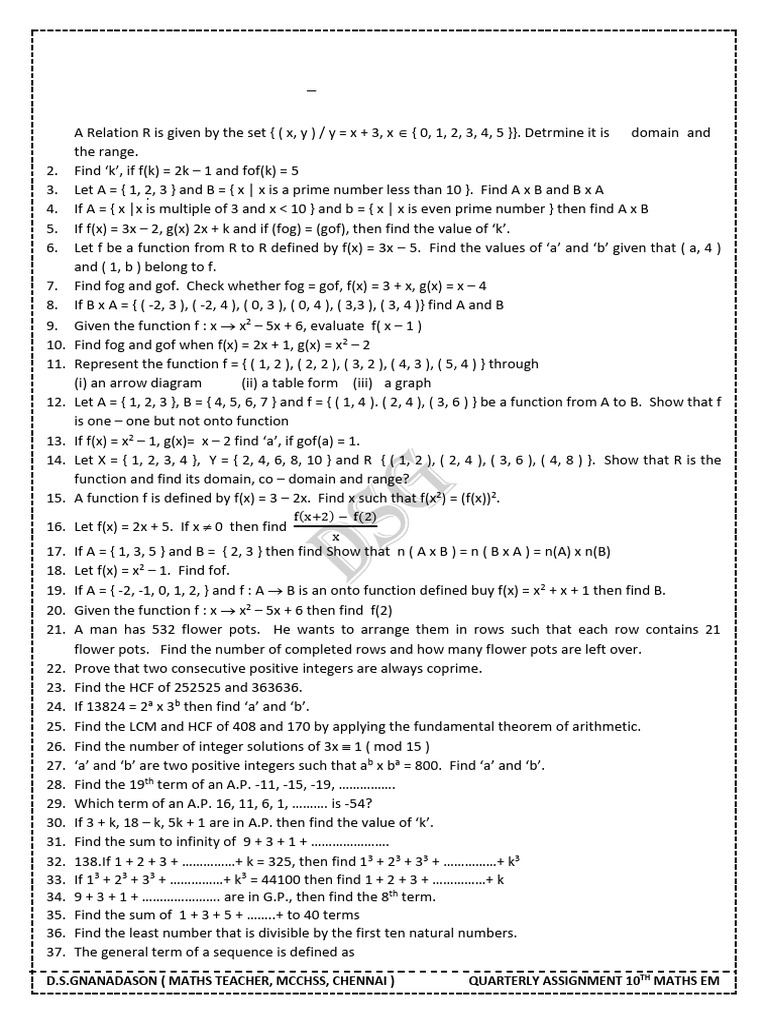 10th Maths Assignment Qly em | PDF | Chess Theory | Chess