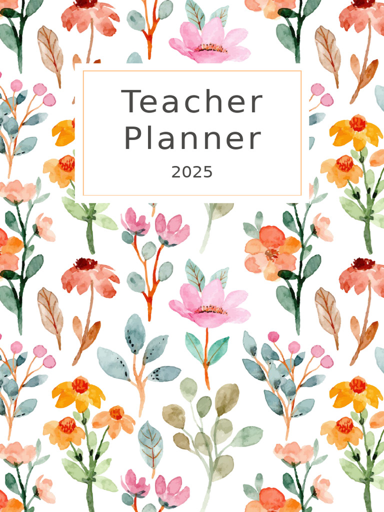 Teacher Planner 2025 in Green and Orange Floral Watercolour Pattern ...