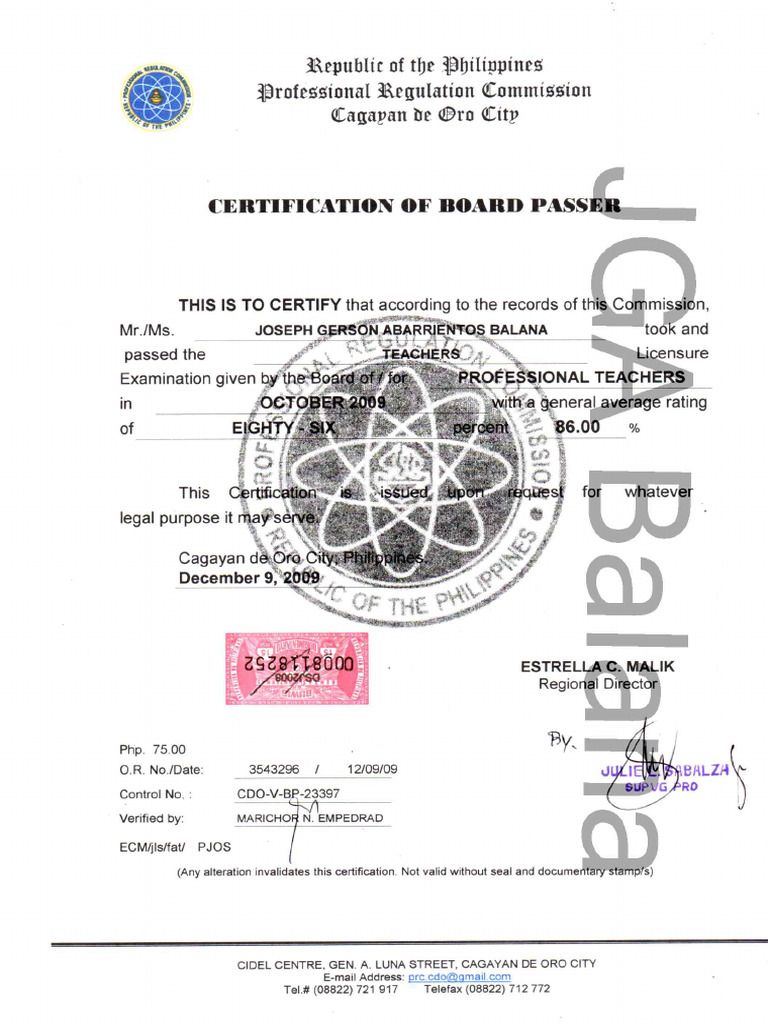 Balana Certificate LET Passer | PDF