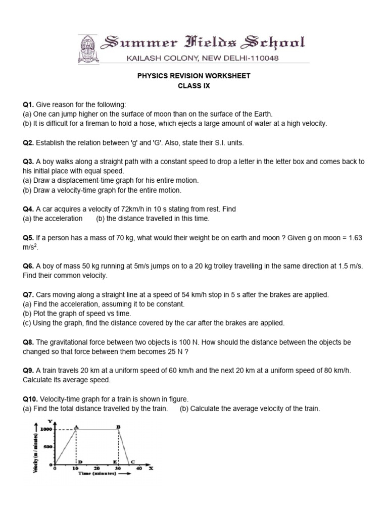 Class IX Physics Revision Worksheet | PDF