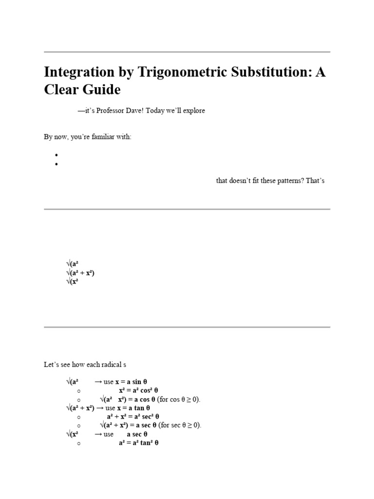 Integration by Trigonometric Substitution | PDF | Integral | Complex ...
