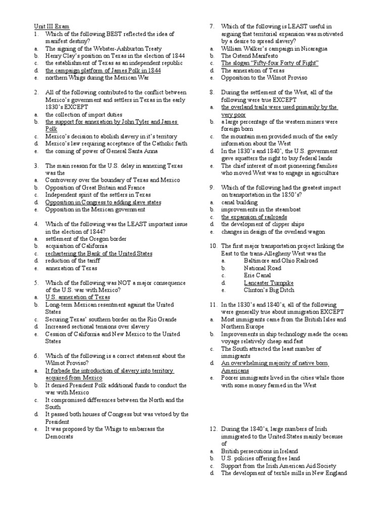 AP U.S. Unit 3 Exam + Answers | PDF | Andrew Jackson | Nullification (U ...