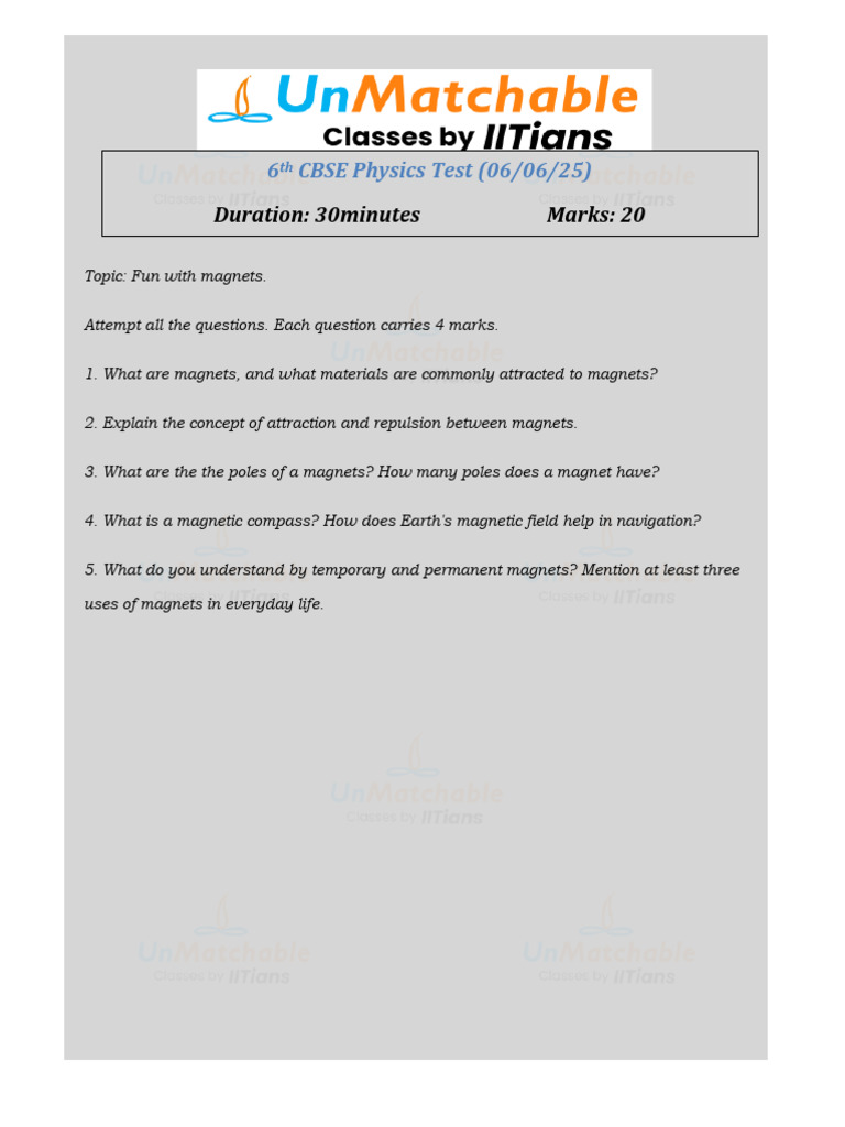 6th CBSE Physics QP 06-06-25 | PDF