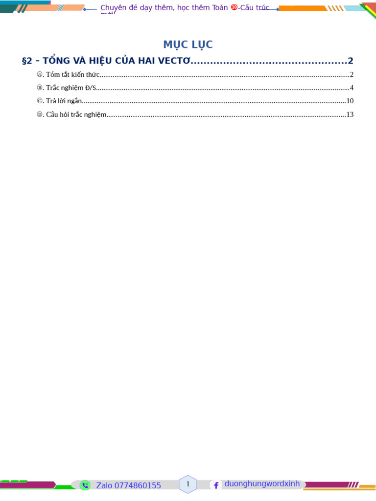 C4 - B2 - Tong Va Hieu Cua Hai Vecto - Alg | PDF