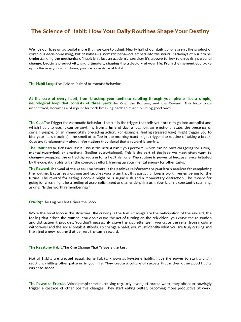 The Science of Habit - How Your Daily Routines Shape Your Destiny | PDF ...