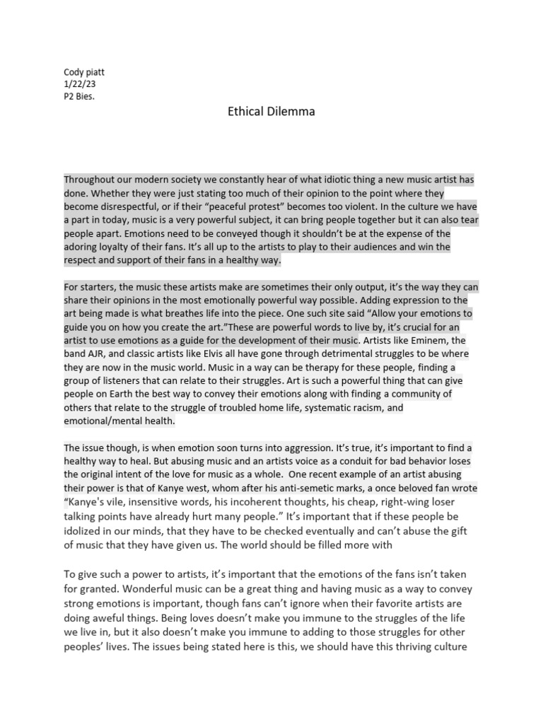 Ethical Dilemma Essay CP | PDF | Psychology | Psychological Concepts