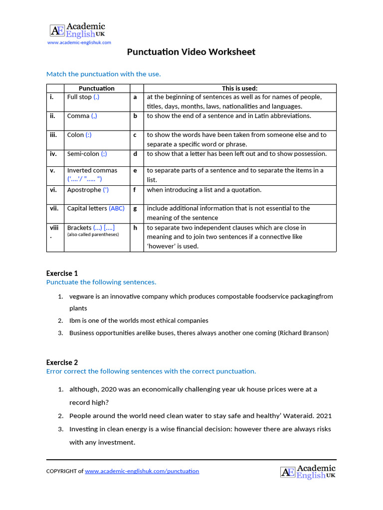 Punctuation Usage and Exercises Guide | PDF | Punctuation | Comma