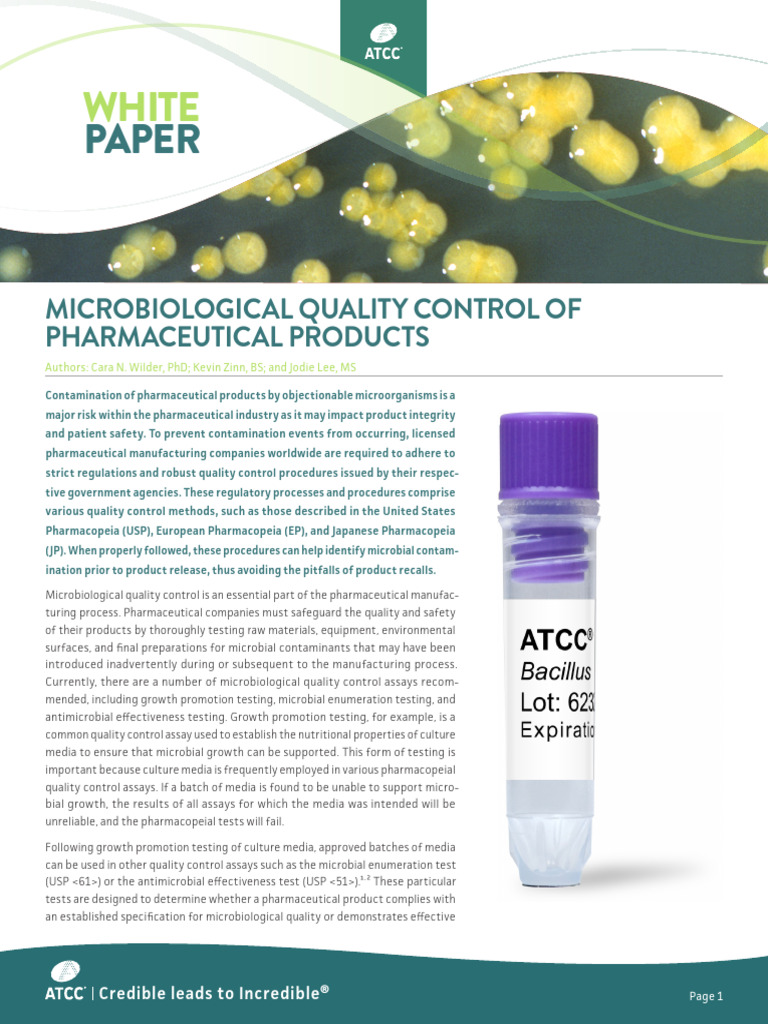 Microbiological Quality Control of Pharmaceutical Products | PDF | Atcc ...