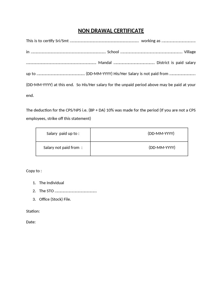 Non Drawal Certificate for Salary | PDF