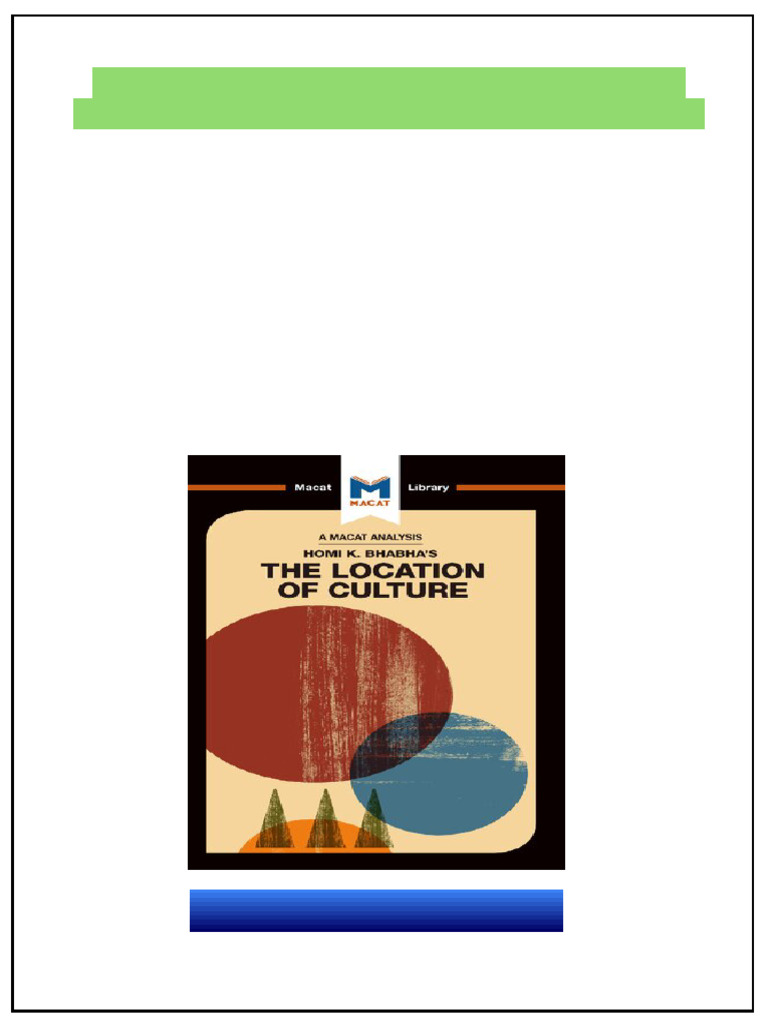 An Analysis of Homi K Bhabha s The Location of Culture 1st Edition Stephen Fay online version | PDF