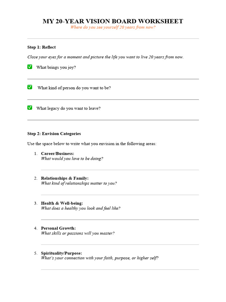 Vision Board Worksheet | PDF