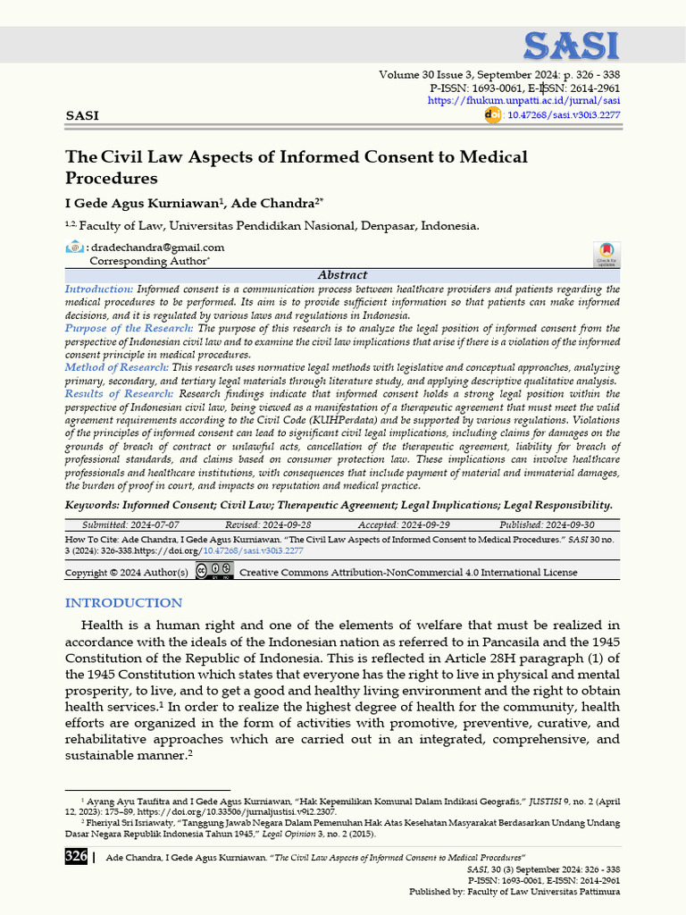 The Civil Law Aspects of Informed Consent To Medic | PDF | Informed ...