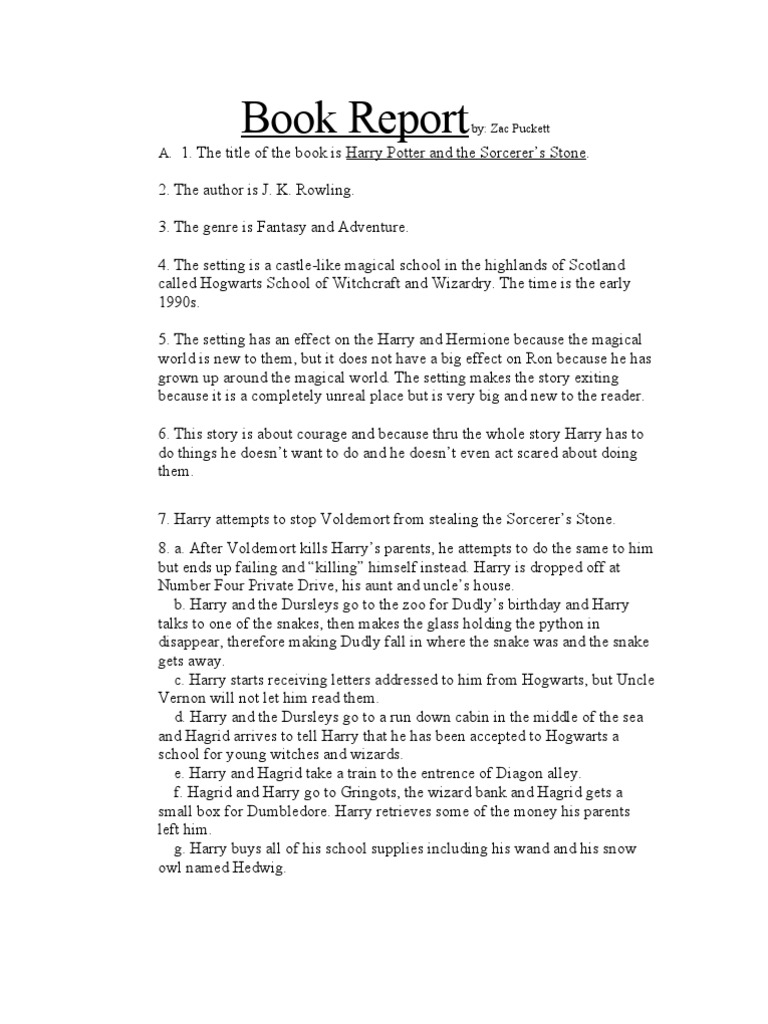 Harry Potter Book Report | PDF | Fantasy Novels | Fictional Locations