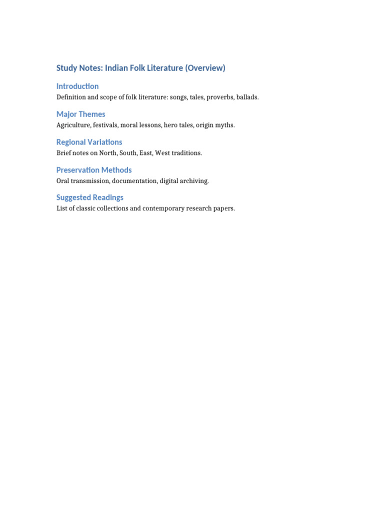 Indian Folk Literature Study Notes | PDF