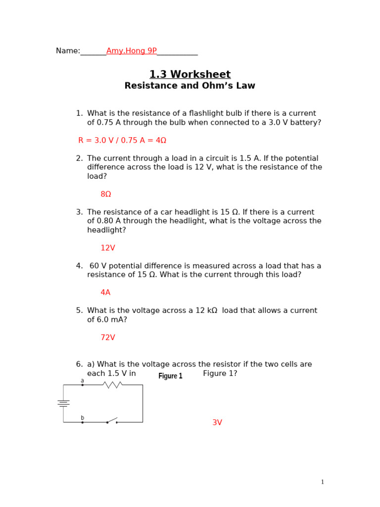 Sample Circuit Worksheet For MS Students | PDF | Resistor | Voltage