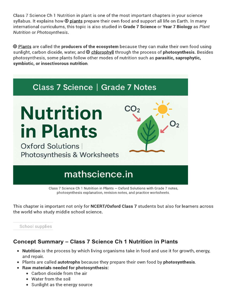 Chap 1. Nutrition in Plants | PDF