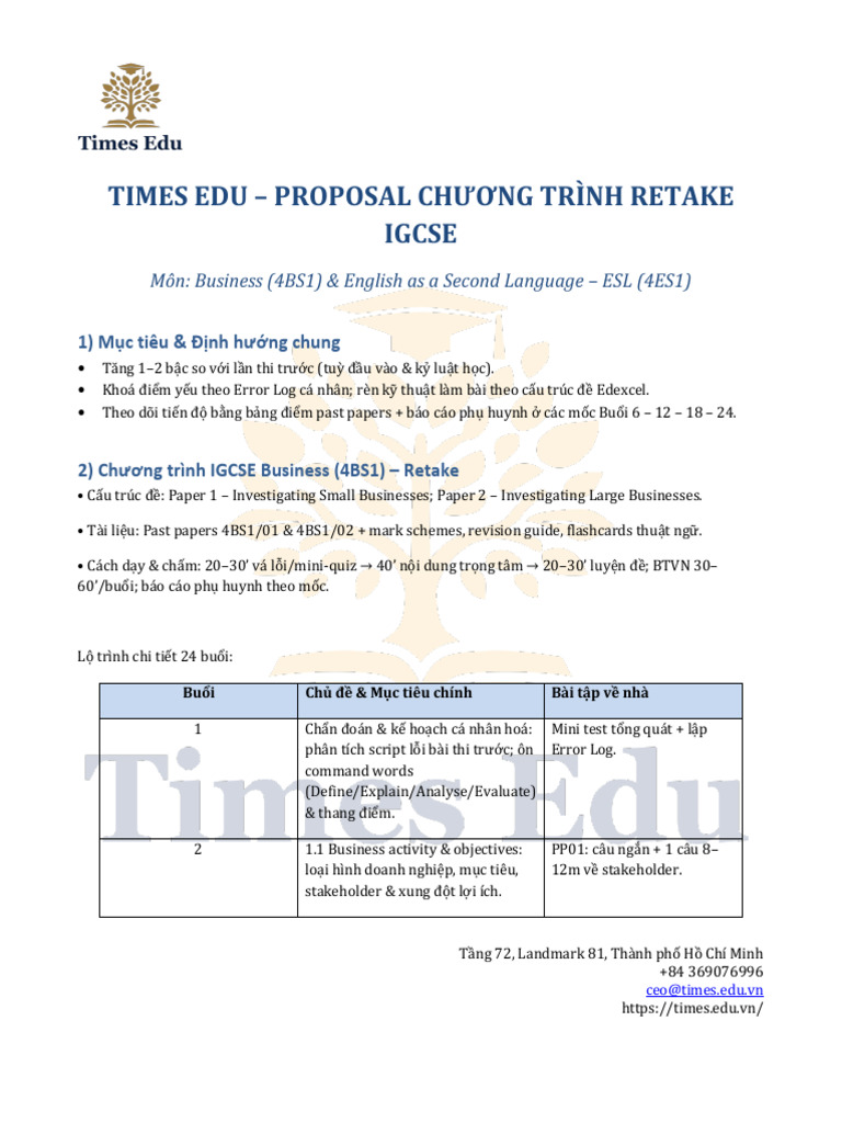 IGCSE Edexcel Business & ESL Vinh Dương | PDF
