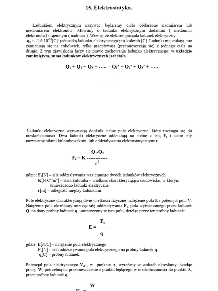 Elektrostatyka I Prąd Elektryczny | PDF