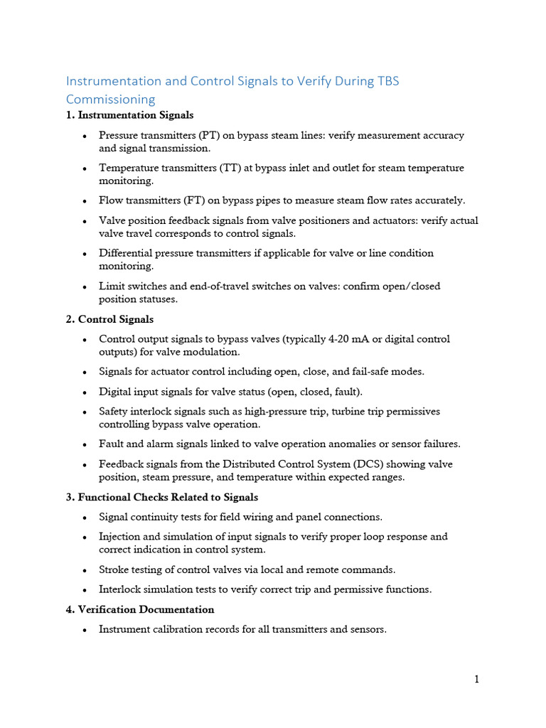 TBS Commissioning: Instrumentation Checks | PDF