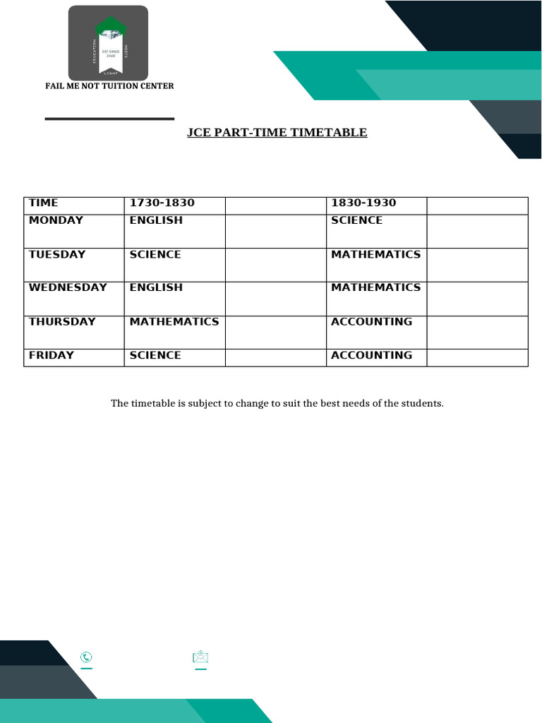 Jce Part-Time Timetable 1 | PDF