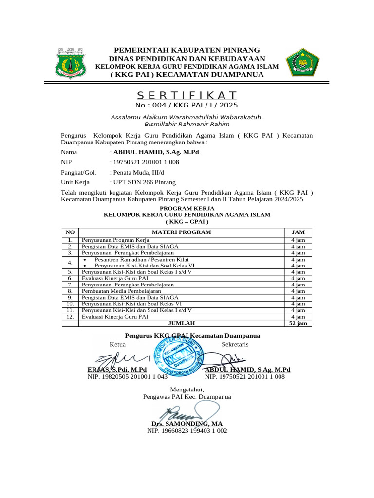 Sertifikat KKG 2024-2025 | PDF