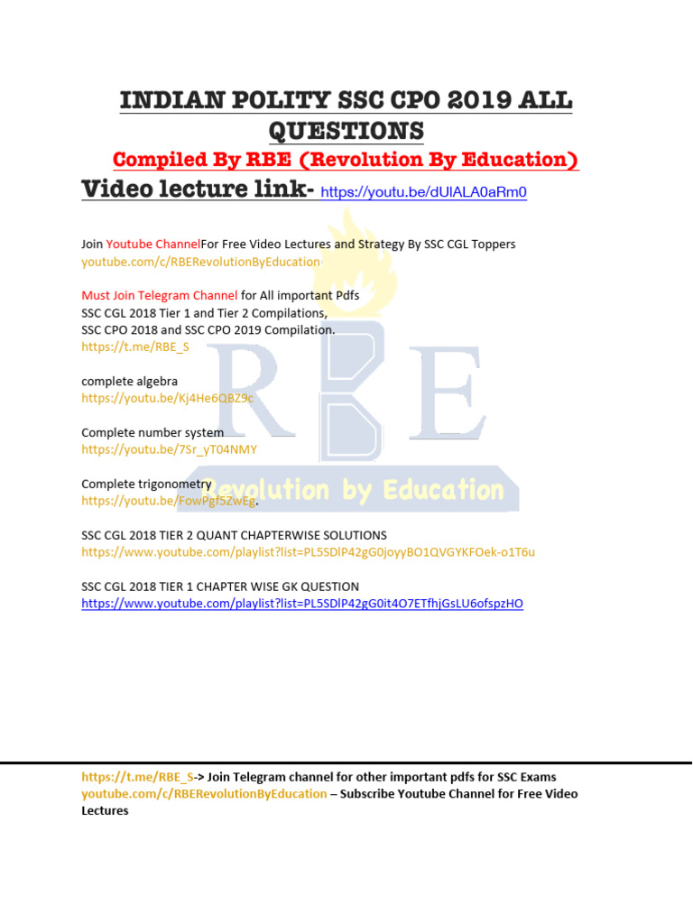 Indian Polity Ssc Cpo 2019 All Questions | PDF | Government Of India ...