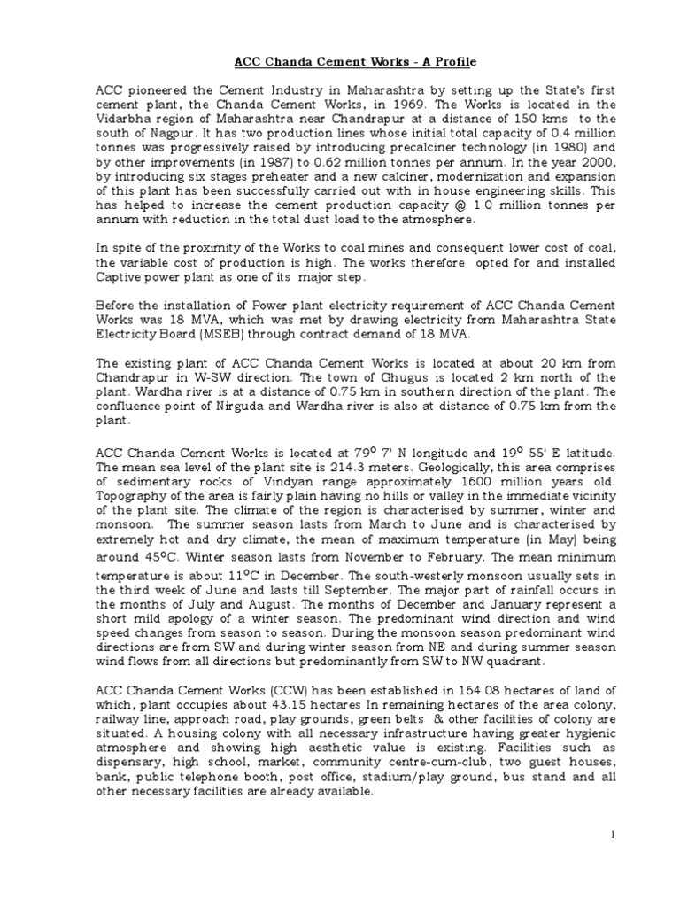ACC Chanda Cement Works - A Profile | PDF | Fly Ash | Cement