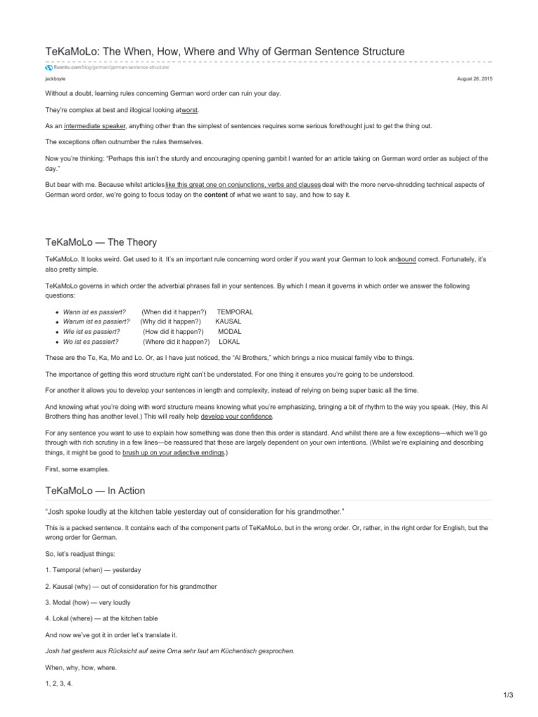 Tekamolo GermanSentenceStructure | PDF | Verb | Sentence (Linguistics)