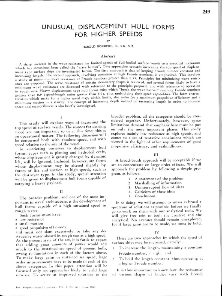 Unusual Displacement Hull Forms For Higher Speeds (Boericke, Harold ...