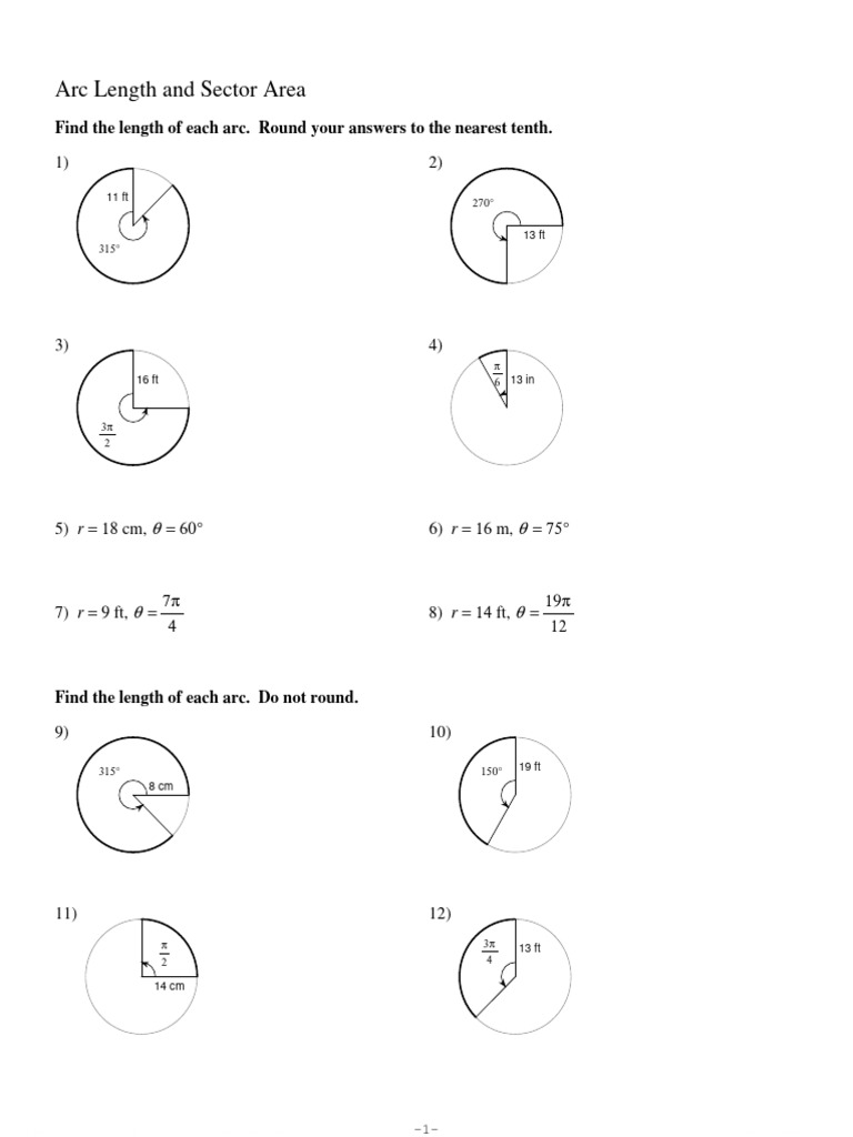 Arc Length and Sector Area | PDF