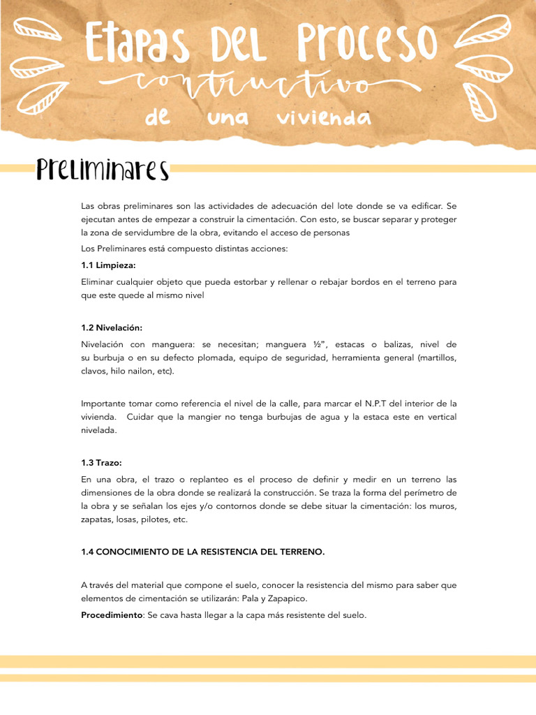 Etapas Del Proceso Constructivo de Una Vivienda | PDF | Fundación ...