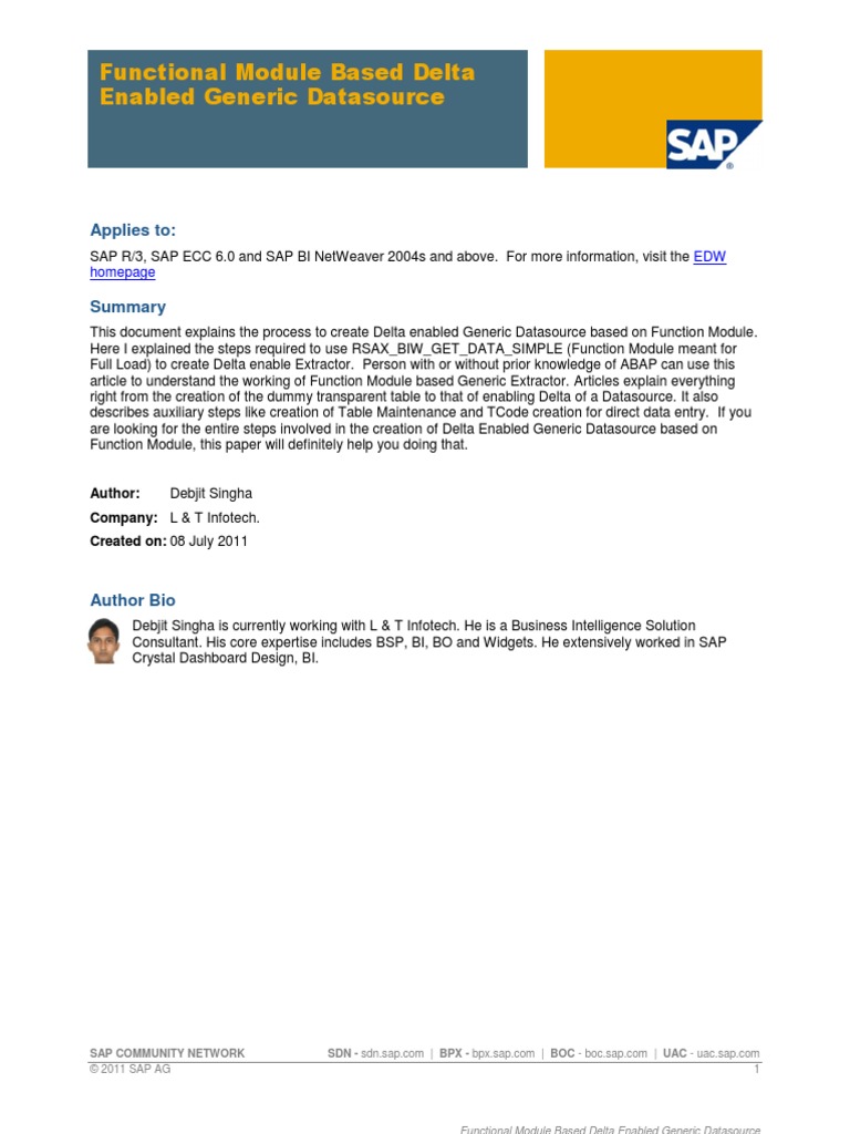 Functional Module Based Delta Enabled Generic Data Source | PDF | Parameter (Computer ...