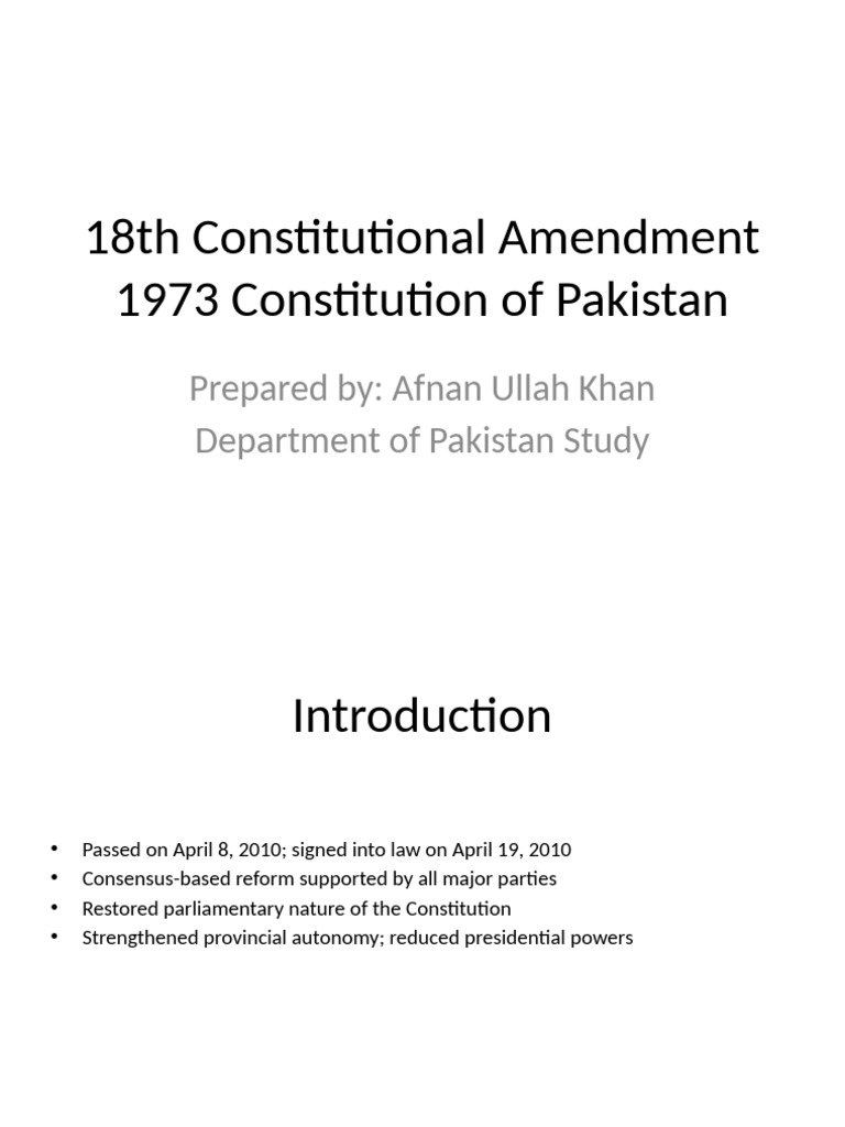18th Amendment Pakistan Afnan Ullah Khan | PDF | Khyber Pakhtunkhwa ...