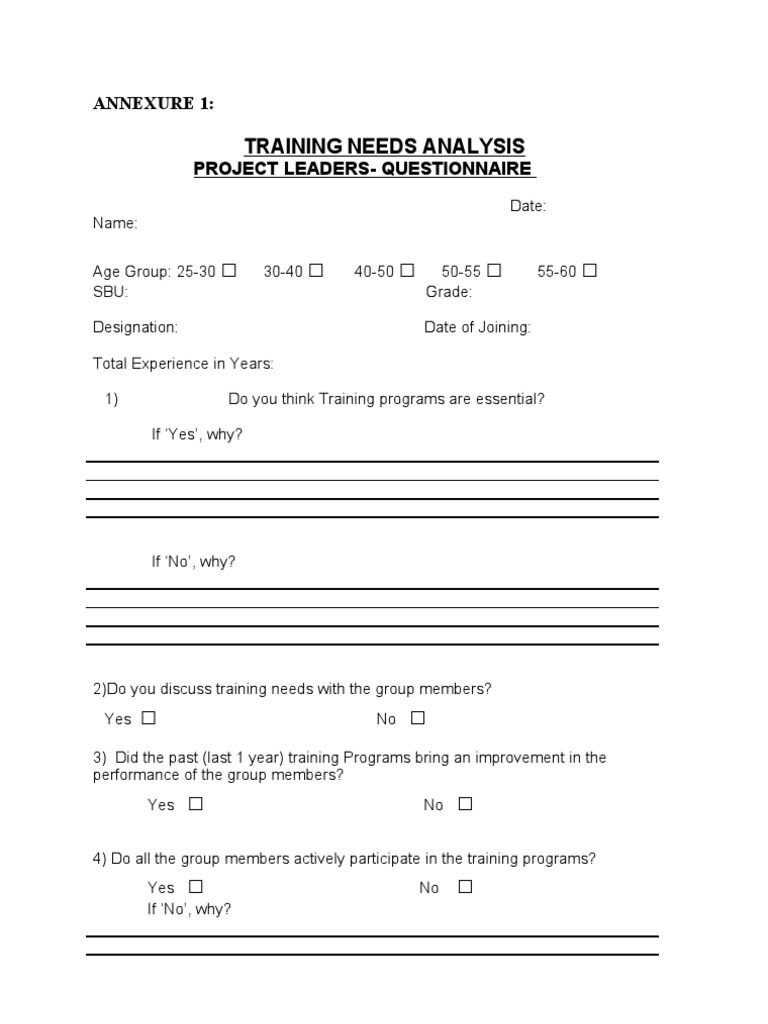 Training Needs Analysis: Annexure 1 | PDF