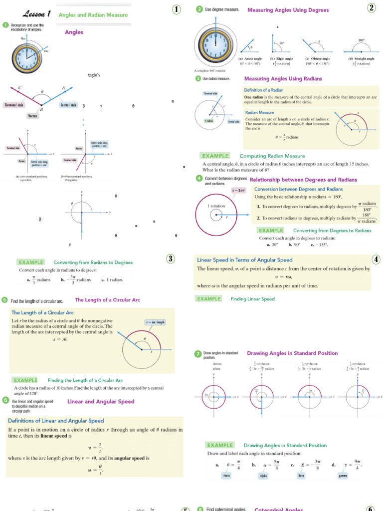 Lesson I. Angles and Radian Measure | PDF | Angle | Cartesian ...