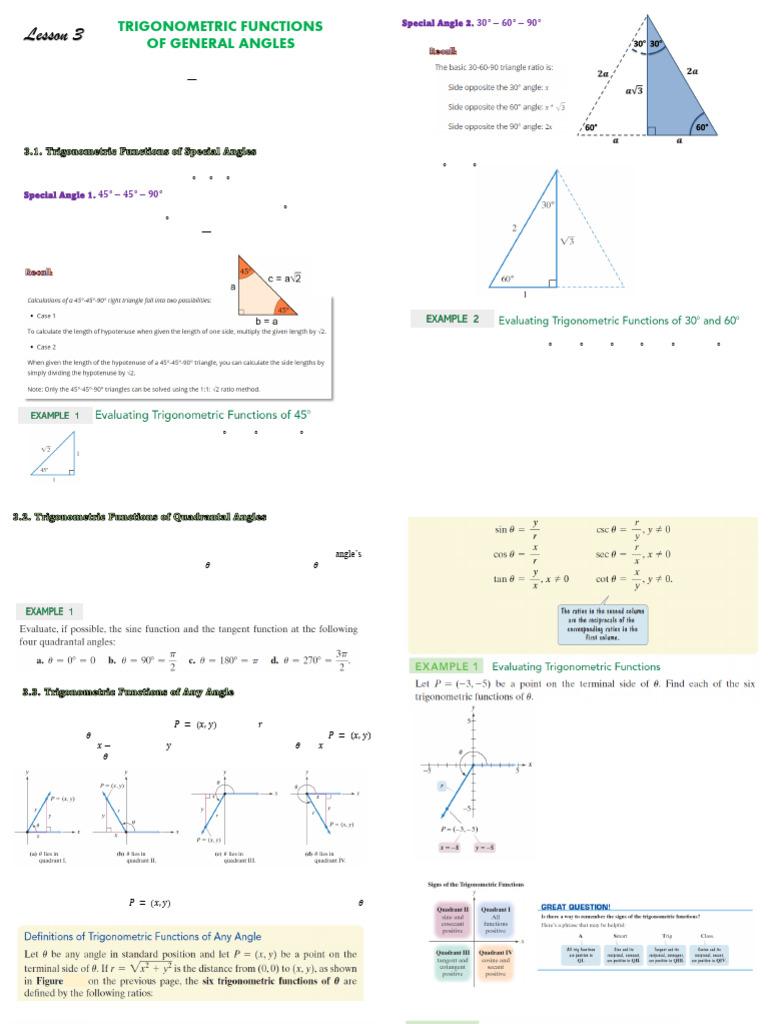 Lesson 3. Trigonometric Functions of General Angles | PDF ...