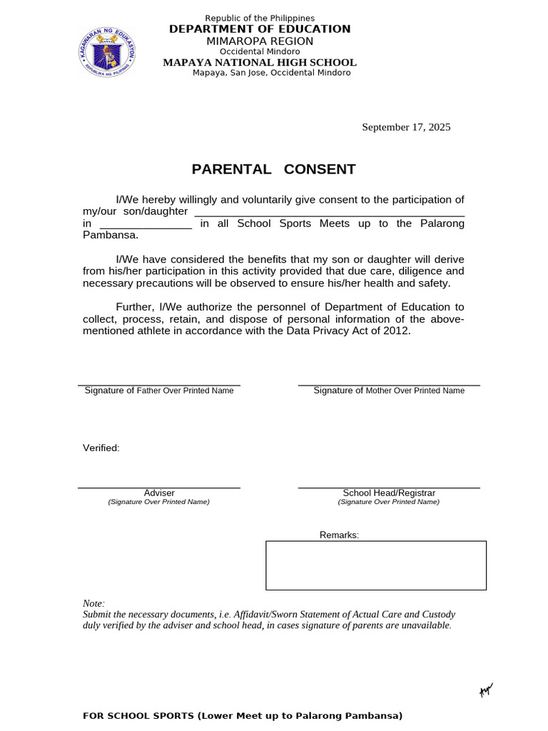 2020 Parents Consent Revised 2 | PDF