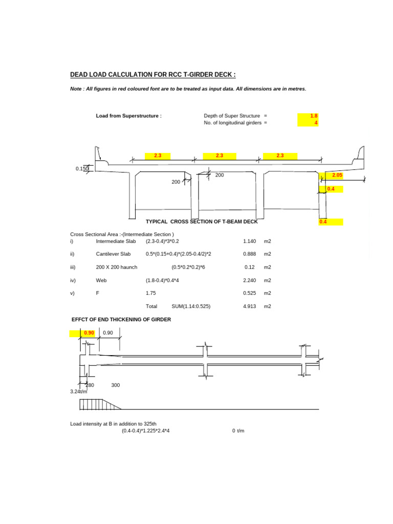 Dead Load Analysis for RCC T-Girder | PDF | Civil Engineering ...