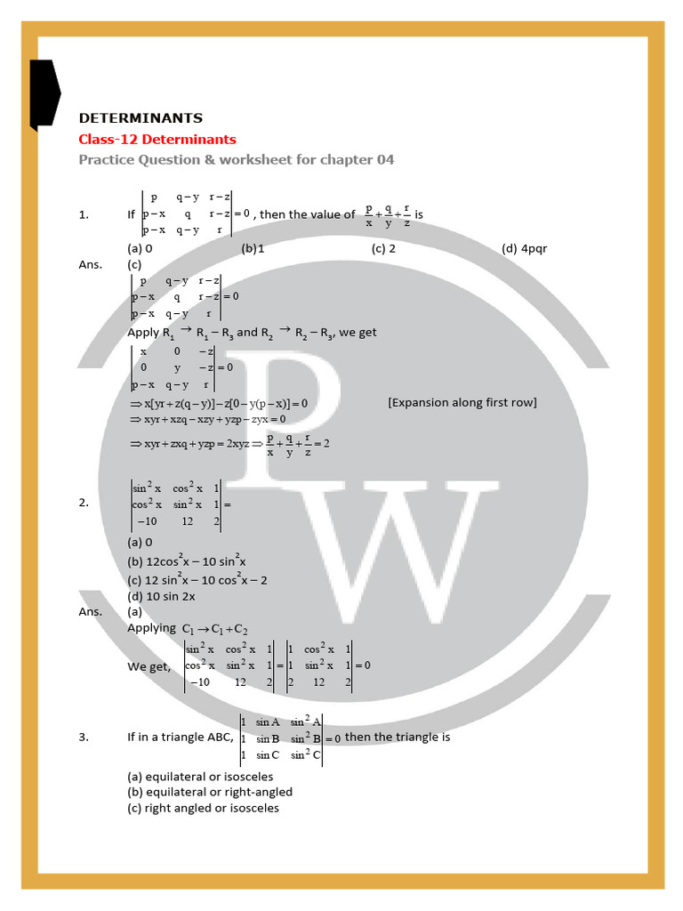 Determinant Practice Ques | PDF | Elementary Geometry | Euclidean Plane ...