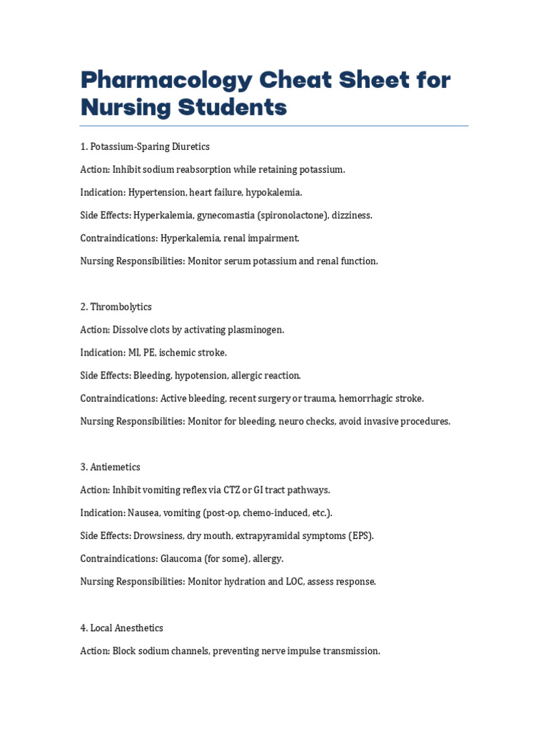 Nursing Pharmacology Cheat Sheet | PDF | Clinical Medicine | Medical ...