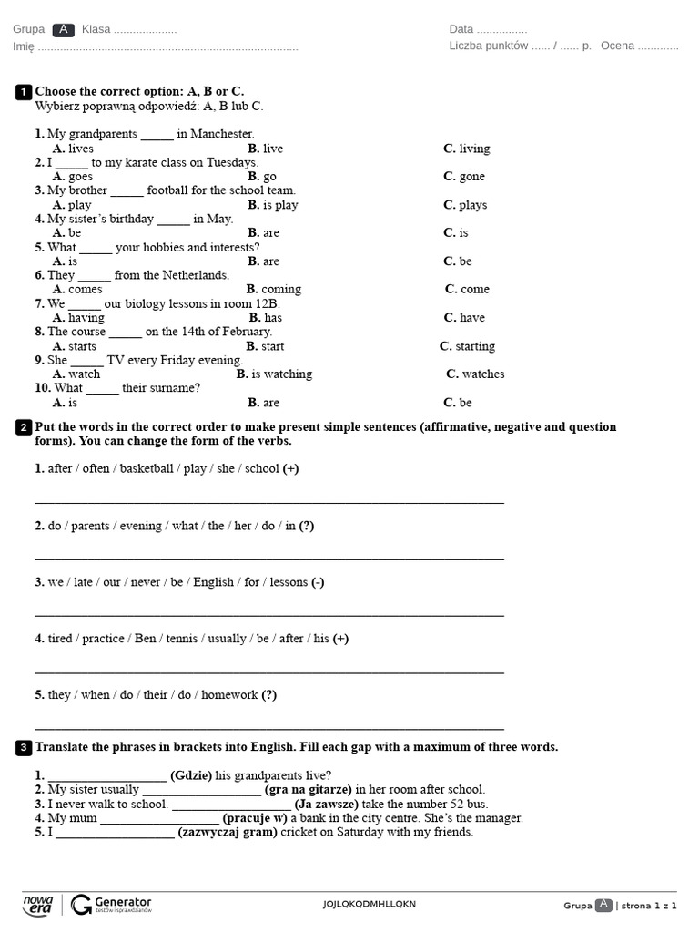 English Present Simple Exercises | PDF | Language Families | Languages