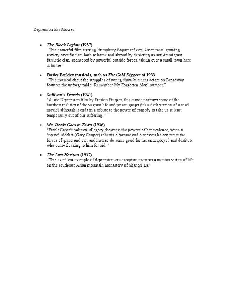 Depression Era Movies | PDF | Young Adult | Classics