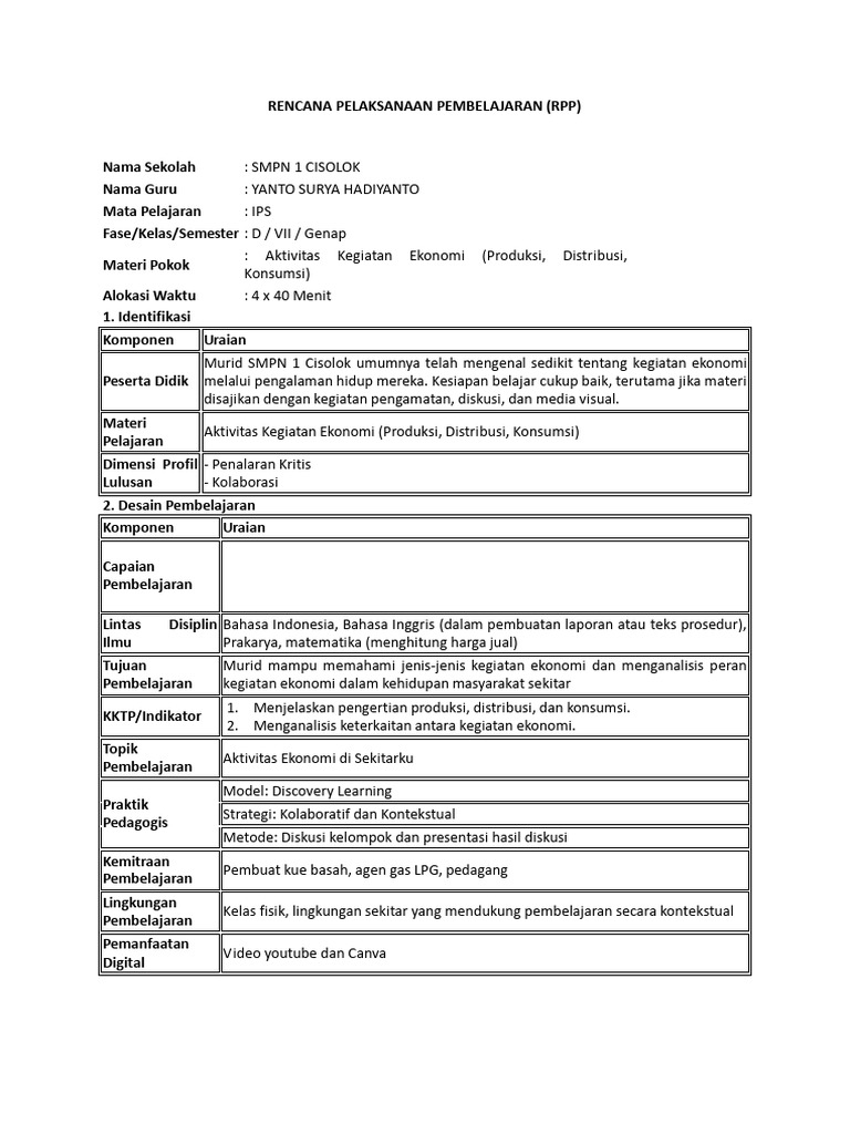 Contoh RPP Ips Simulasi | PDF