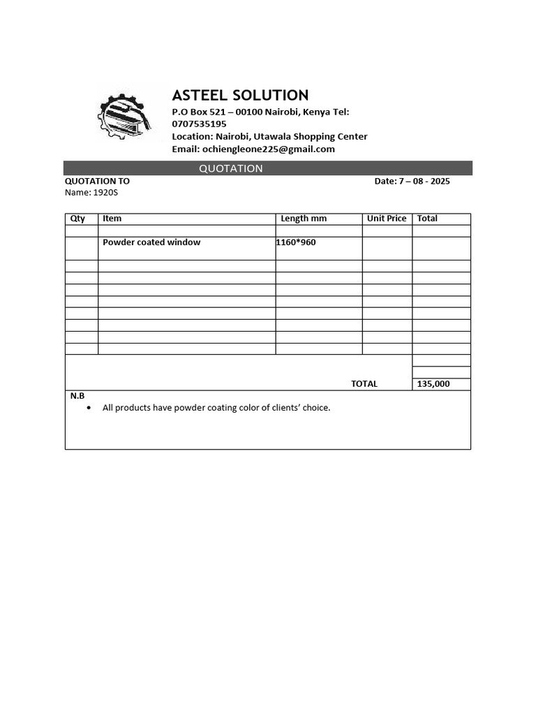 Quotation for Powder Coated Windows | PDF