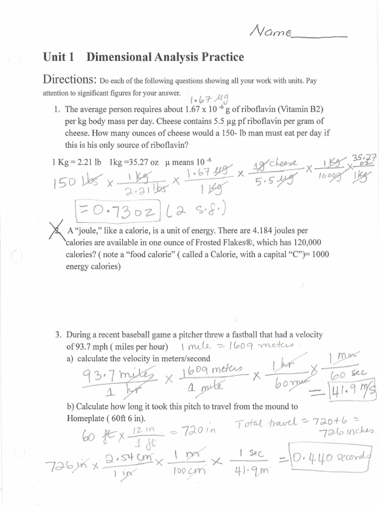 Dimensional Analysis Practice KEY | PDF