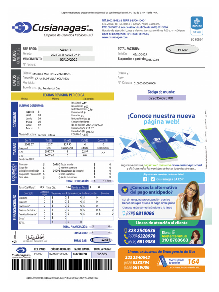 Factura de Gas Residencial 2025 | PDF